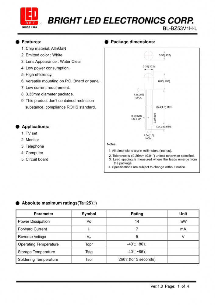 BL-BZ53V1H-L datasheet page 1