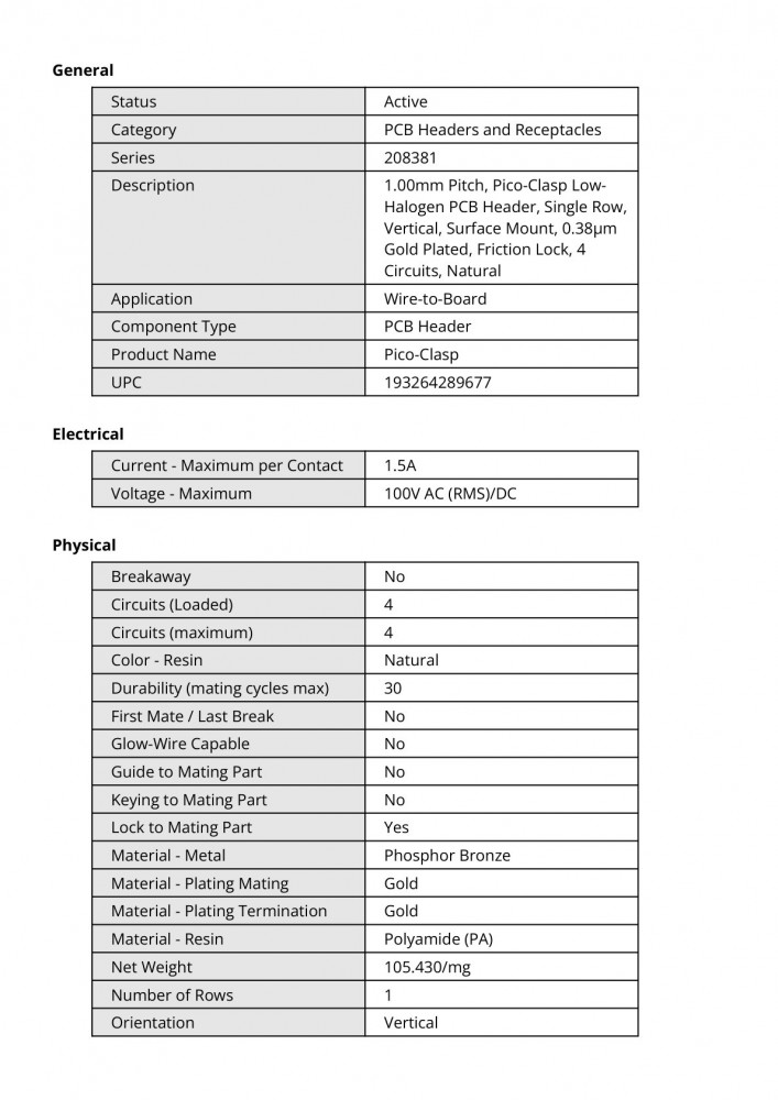 Technical document image 2 for MOLEX 2083810405