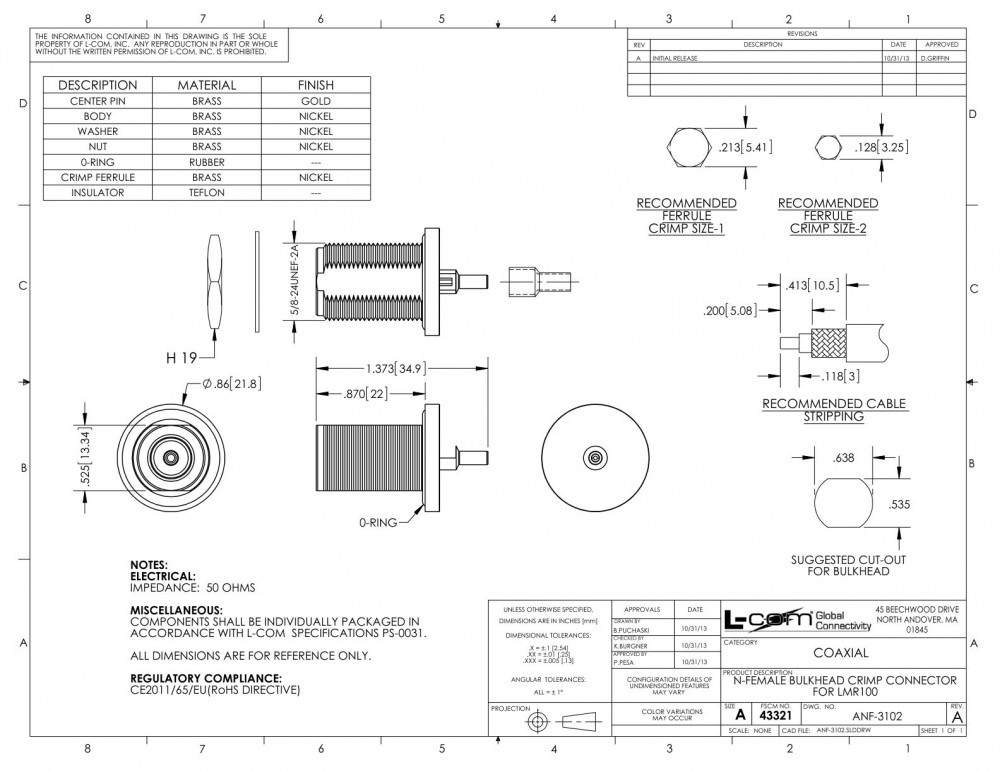 L-com ANF-3102 technical drawing