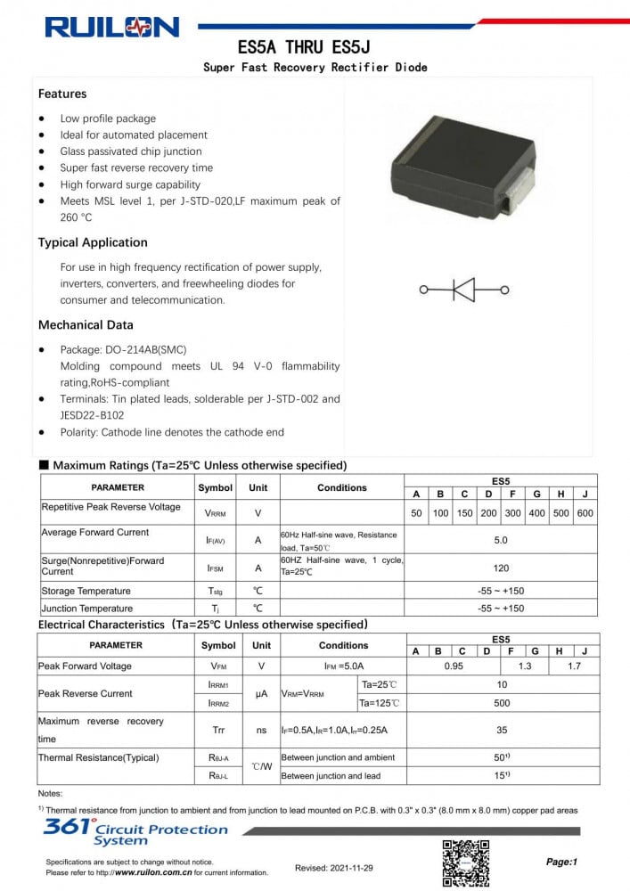 RUILON ES5J datasheet page 1