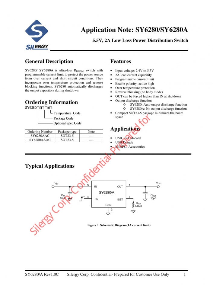 SY6280AAAC datasheet page 1