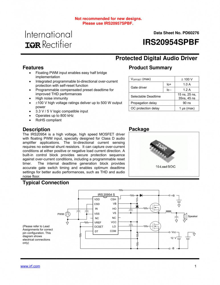 IRS20954STRPBF datasheet page 1
