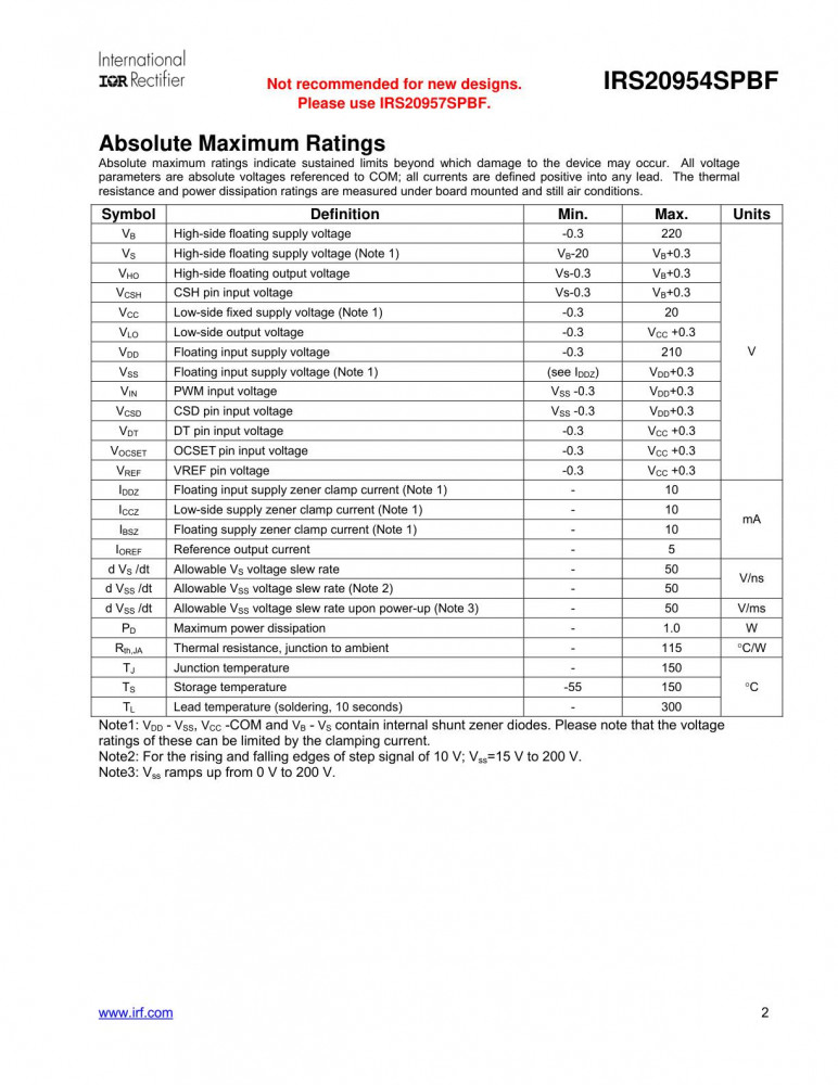 IRS20954STRPBF datasheet page 2