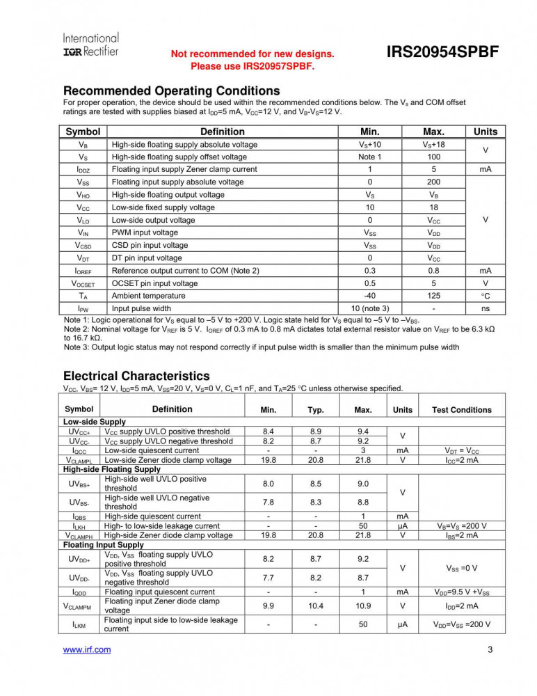 IRS20954STRPBF datasheet page 3