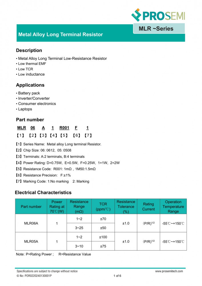MLR06A1R020F2 technical document page 1