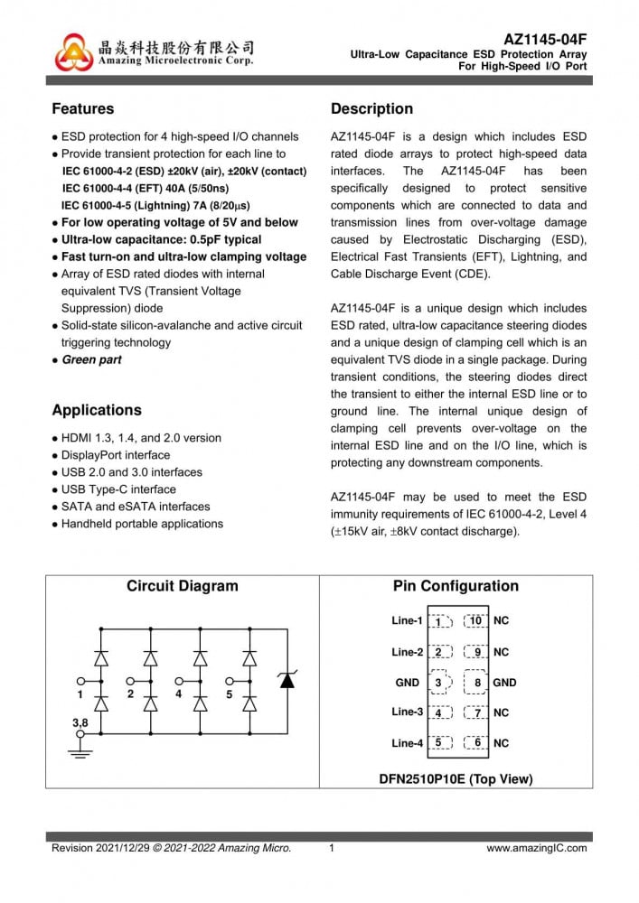 AZ1145-04F datasheet page 1
