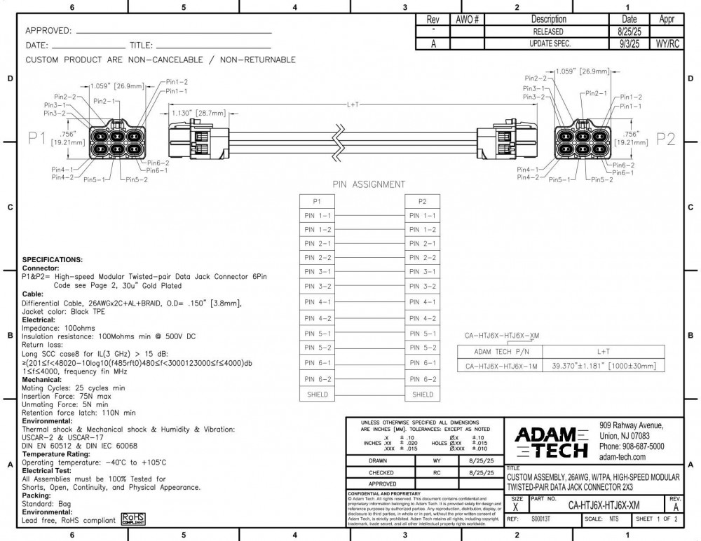 ADAM TECH CA-HTJ6X-HTJ6X-XM technical drawing, page 1