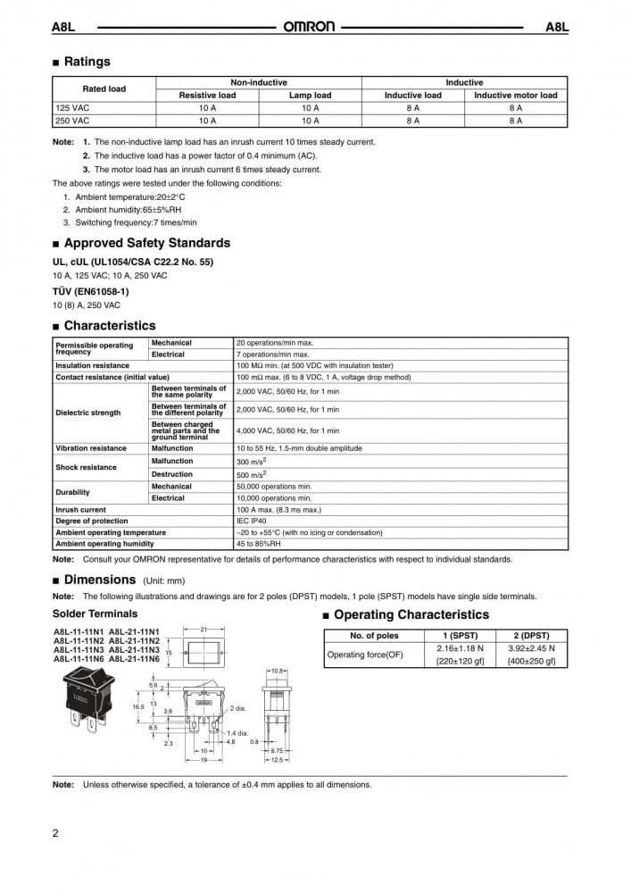 OMRON A8L datasheet page 2