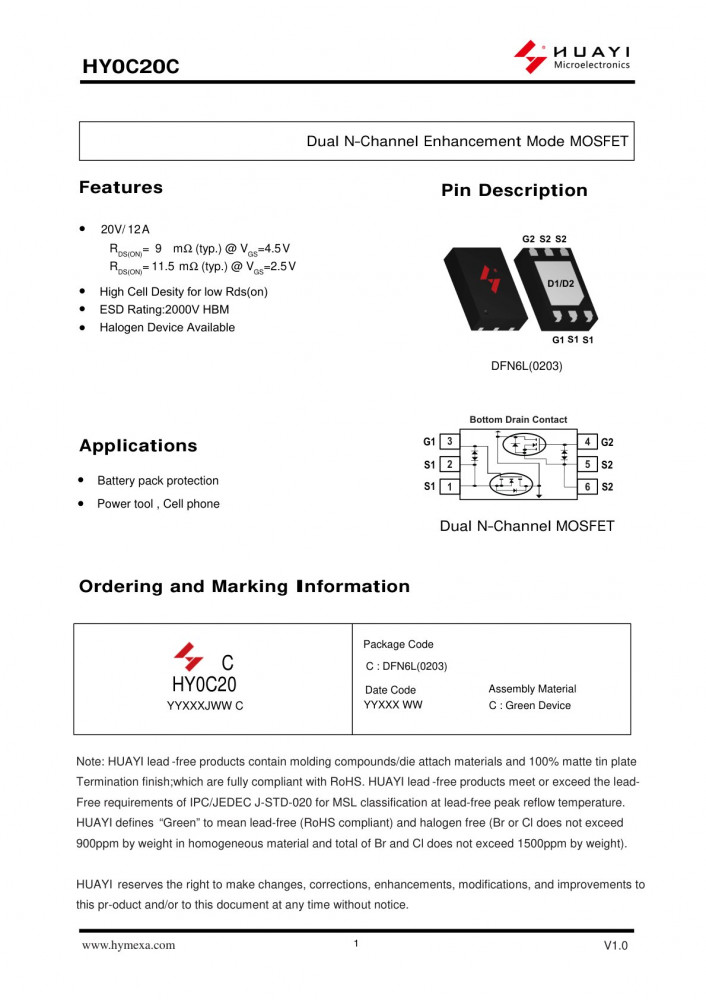 HY0C20C datasheet page 1