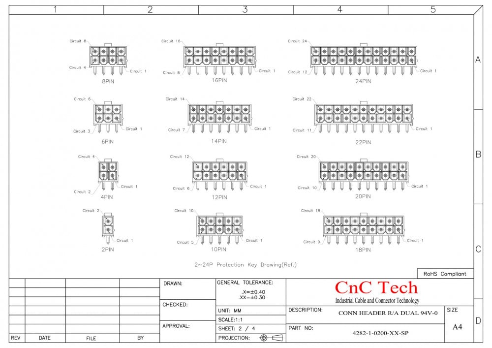 CNC Tech 4282 series position and protection key drawing, sheet 2