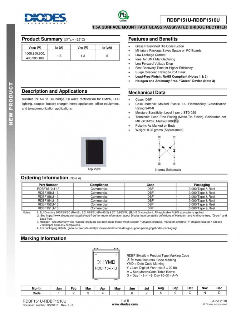 RDBF158U-13 datasheet page 1