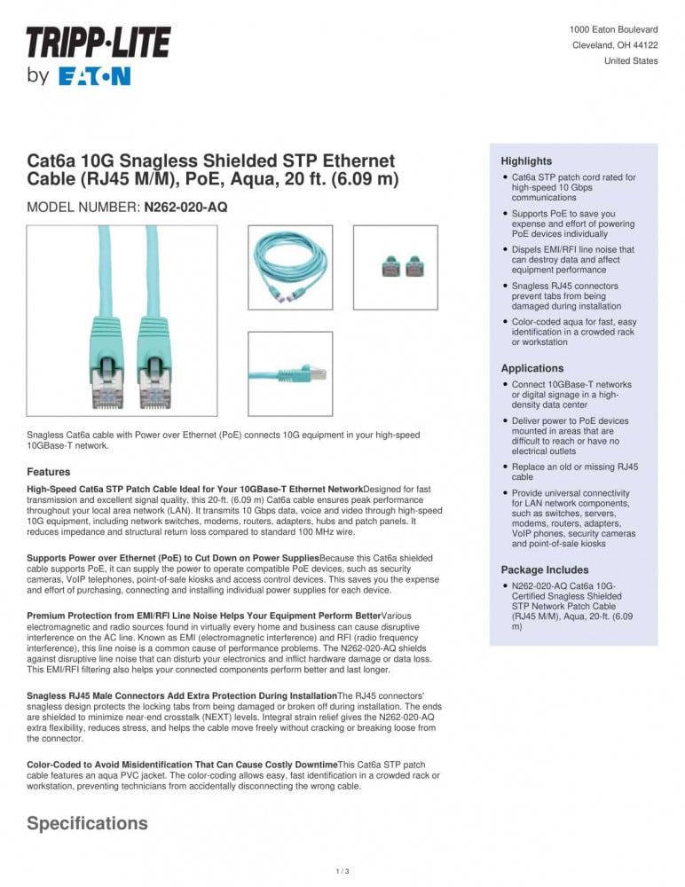 N262-020-AQ technical document page 1