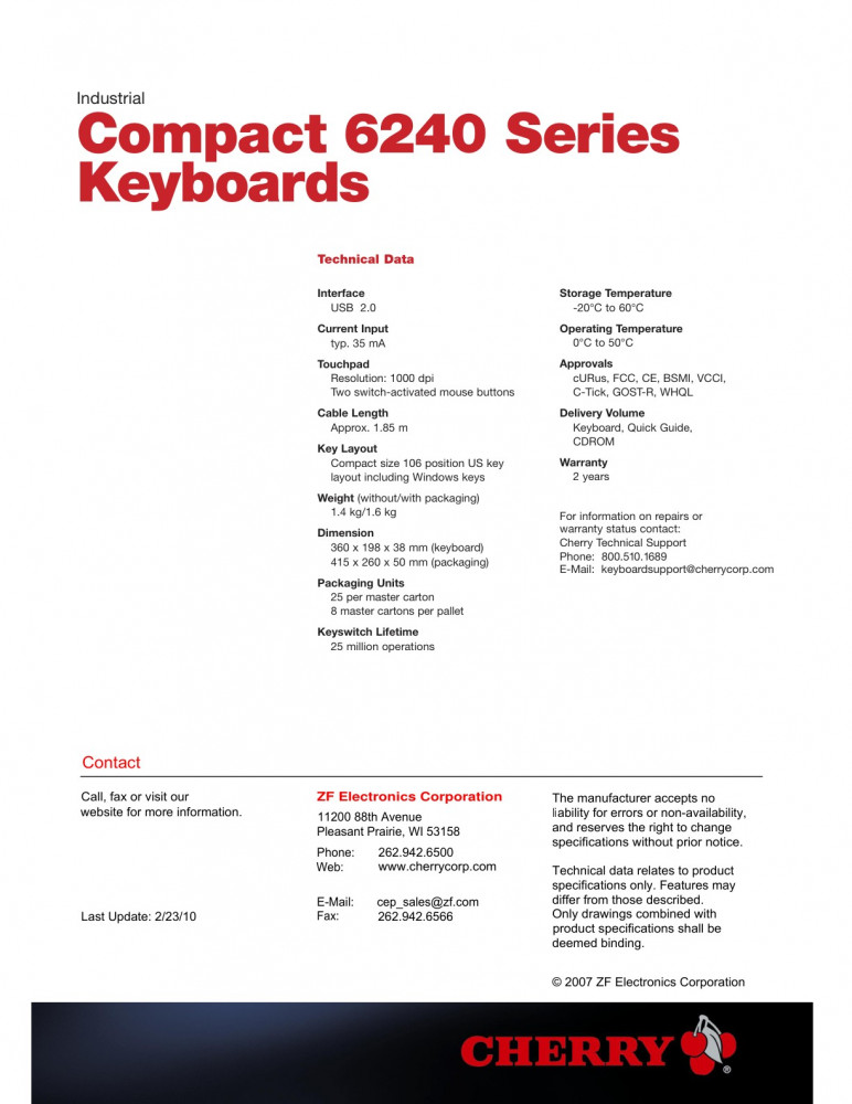 Compact 6240 Series keyboard document preview, page 2