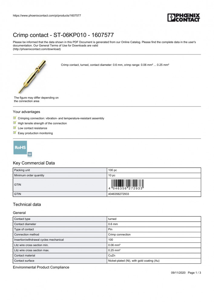 Phoenix Contact 1607577 technical document page 1