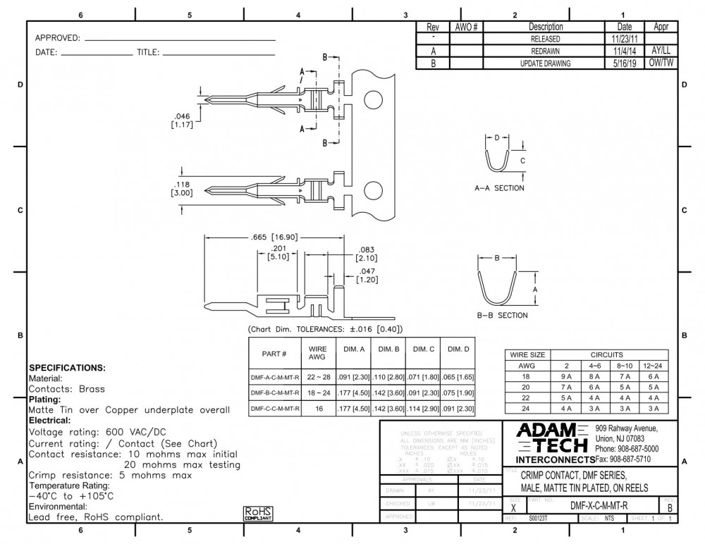 DMF-series male crimp contact drawing image