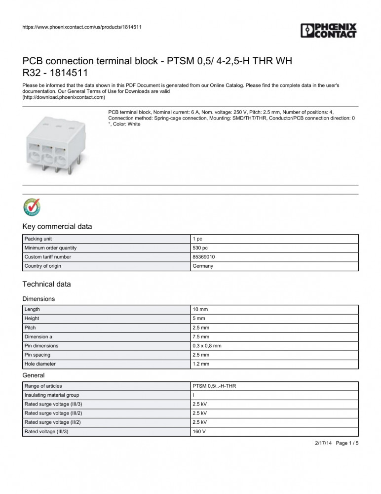 Phoenix Contact 1814511 product documentation page 1