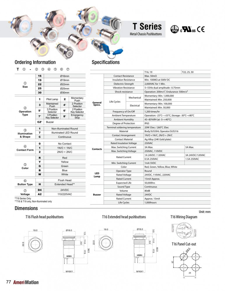 T Series pushbuttons technical document, page 1