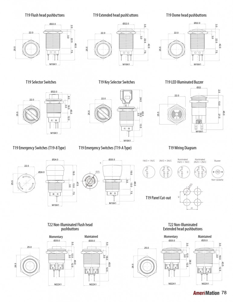 T Series pushbuttons technical document, page 2