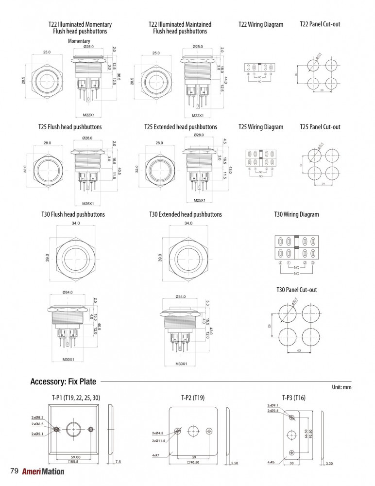 T Series pushbuttons technical document, page 3