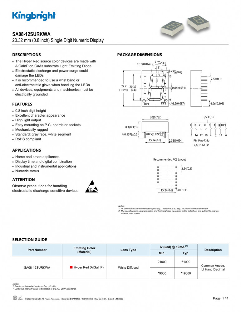 SA08-12SURKWA datasheet page 1