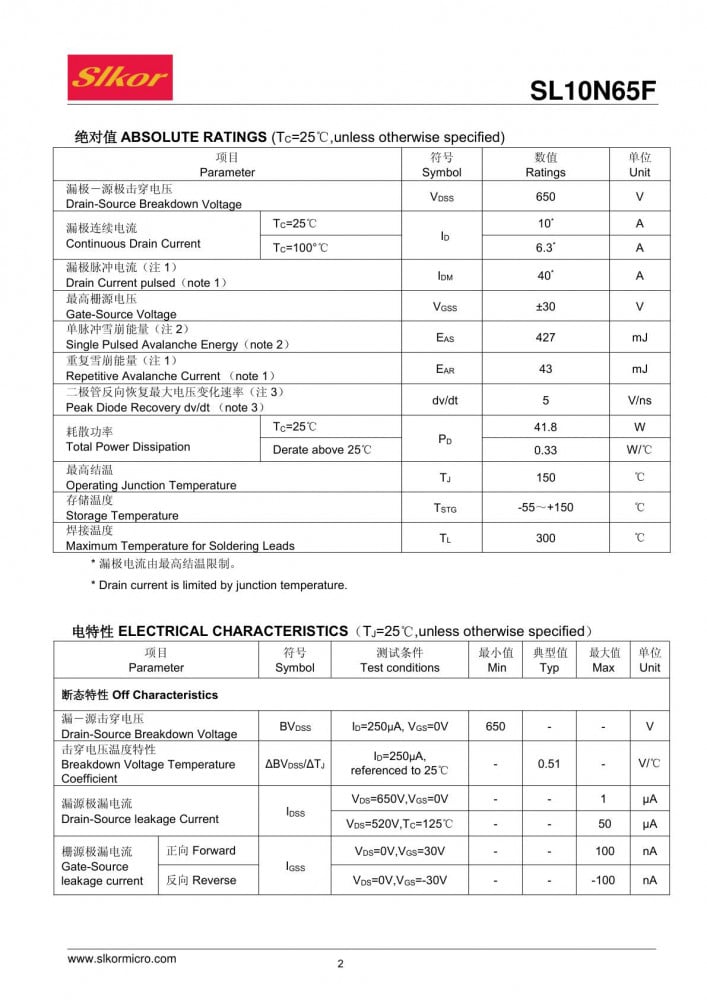 SL10N65F datasheet page 2