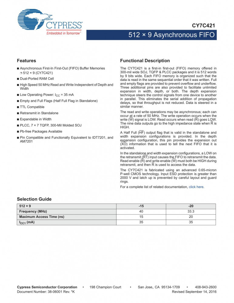CY7C421 datasheet page 1