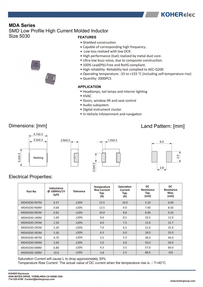 KOHERelec MDA5030 series datasheet page 1
