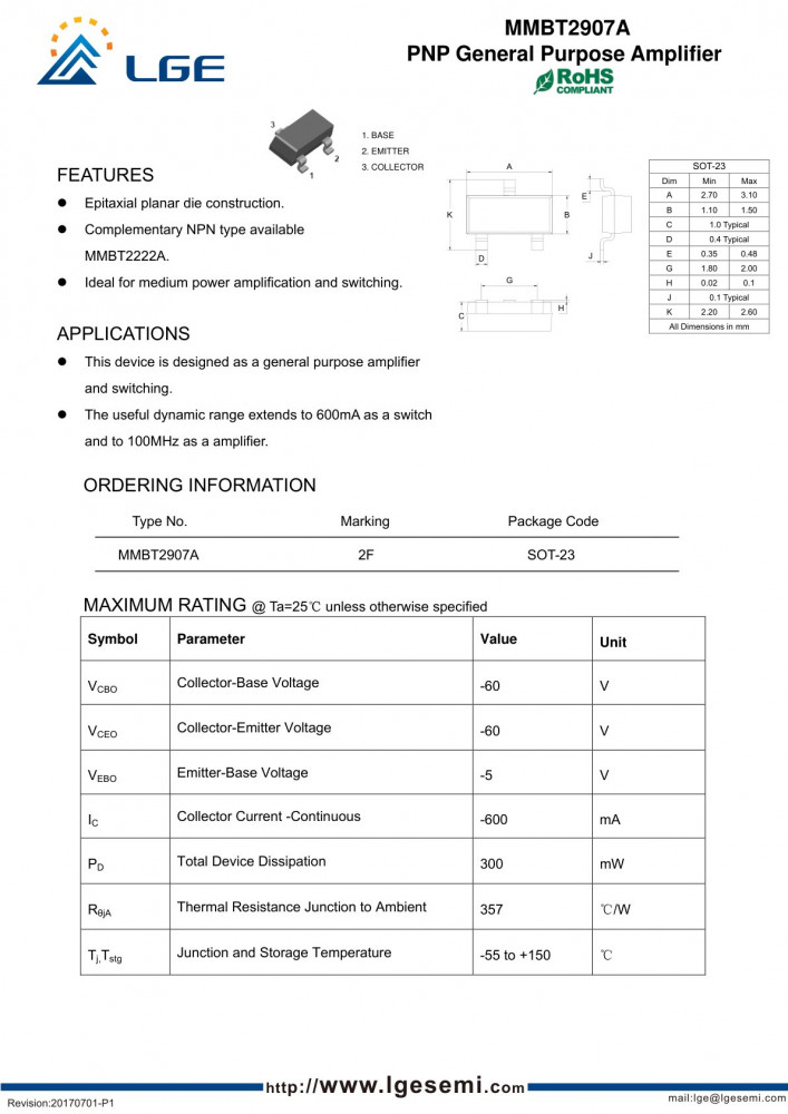 MMBT2907A datasheet page 1