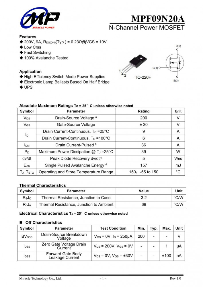 MPF09N20A datasheet page 1