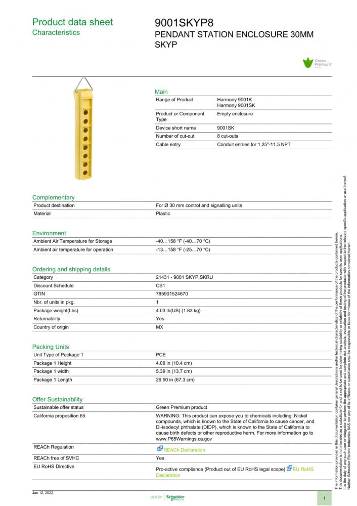 9001SKYP8 technical document page 1