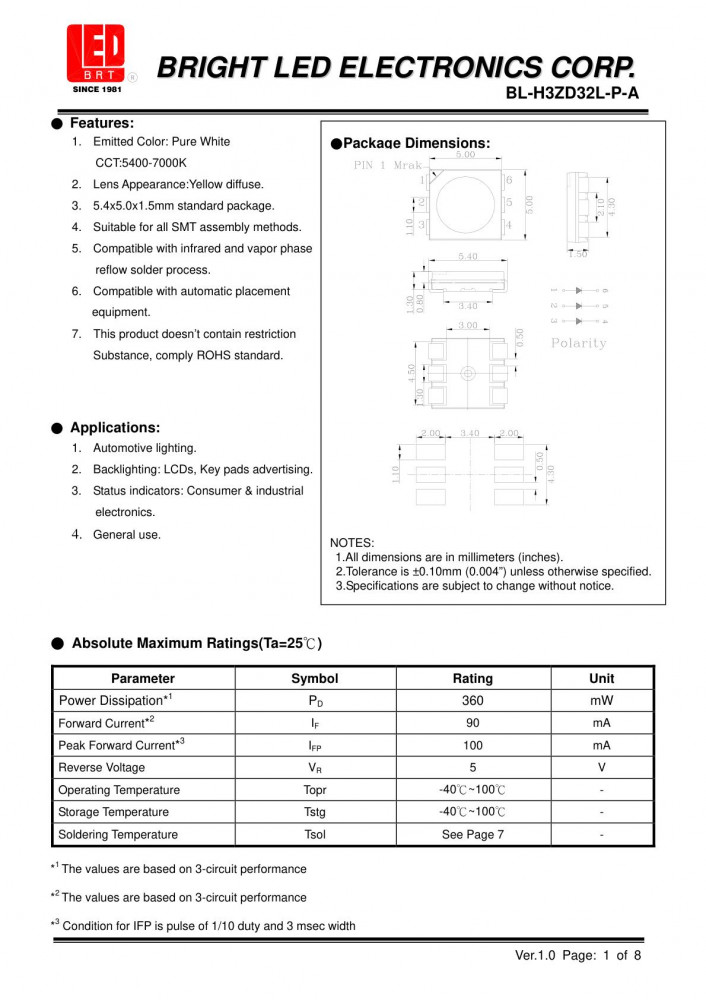 BL-H3ZD32L-P-A datasheet page 1