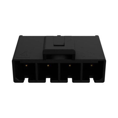 Mega-Fit Right-Angle Header, 5.70mm Pitch, Single Row, 4 Circuits, 0.760µm Gold (Au) Plating, Glow-Wire Capable, Tape and Reel, Black for sale