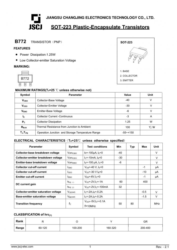 B772 datasheet page 1