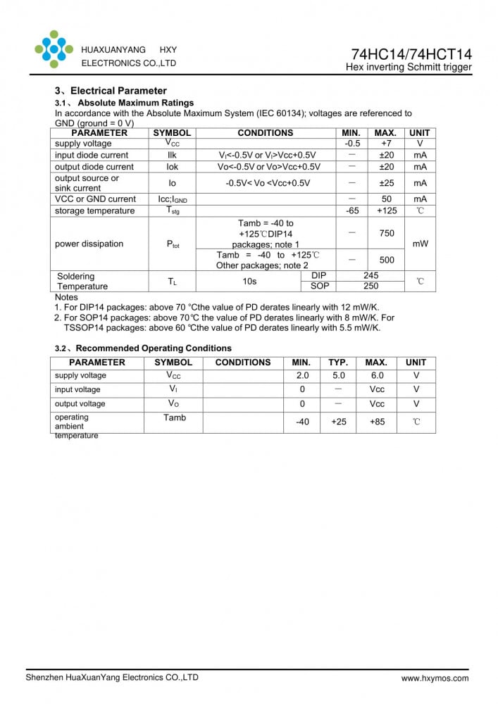 74HC14-HXY datasheet page 3