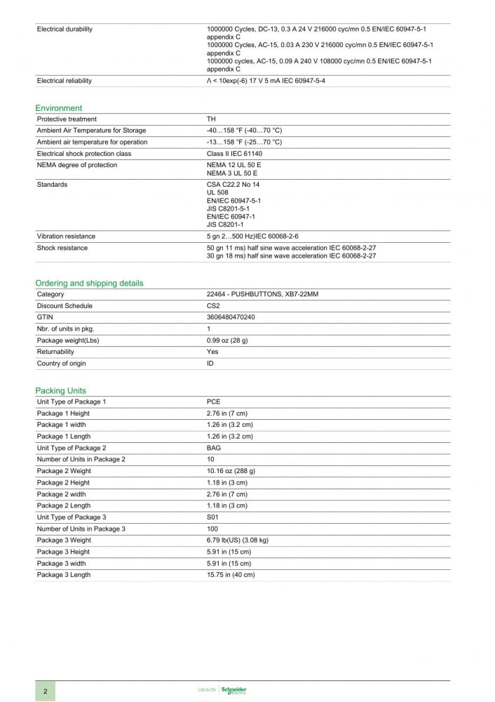 XB7ND21 technical document page 2