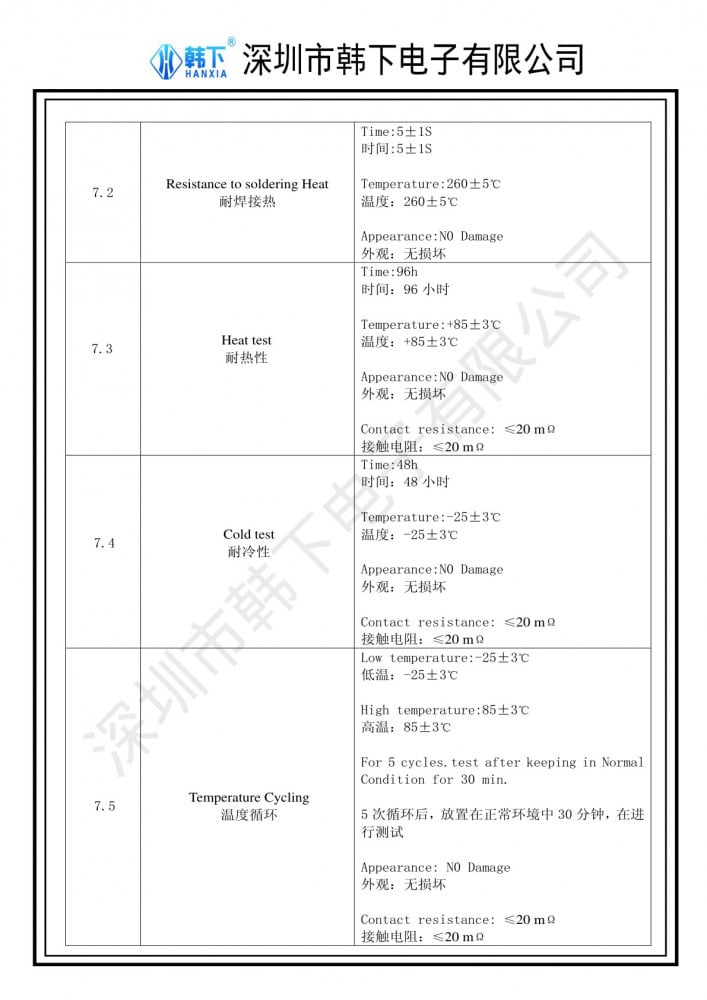 HX001991 specification page 5