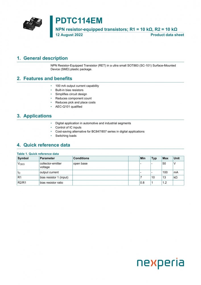 PDTC114EM datasheet page 1