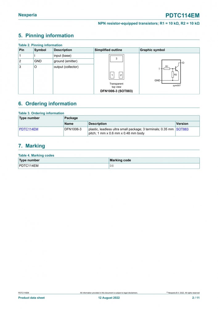 PDTC114EM datasheet page 2
