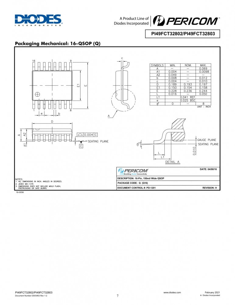 PI49FCT32803QEX datasheet page 7