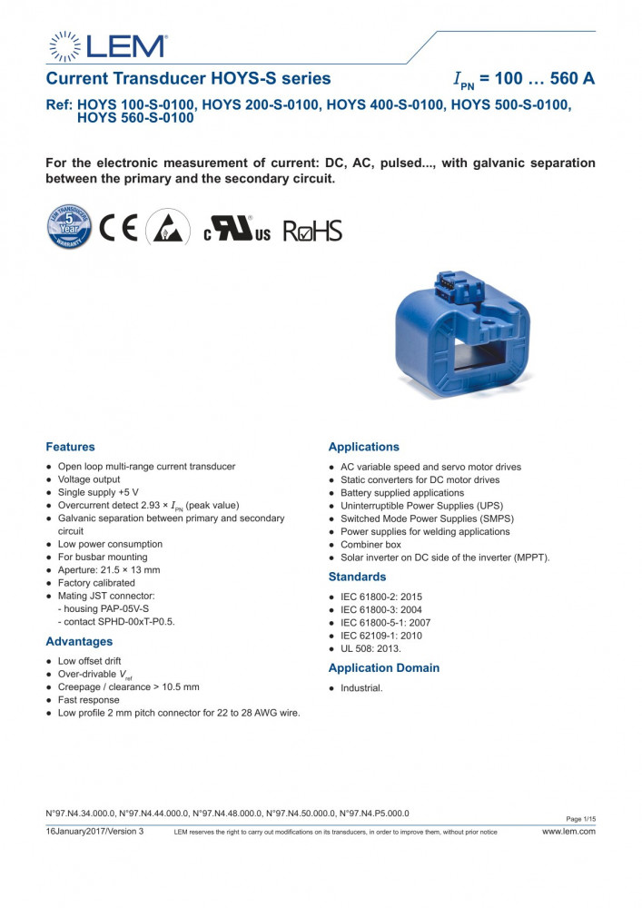 HOYS datasheet page 1