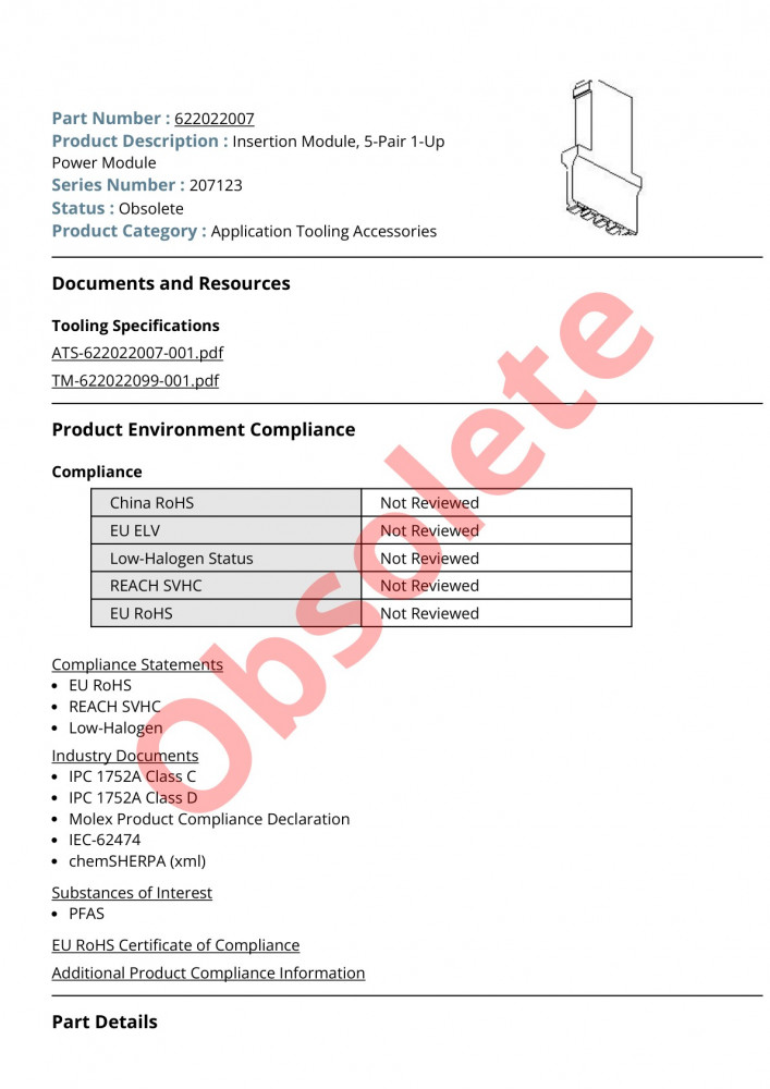 Technical document preview for MOLEX 622022007, page 1