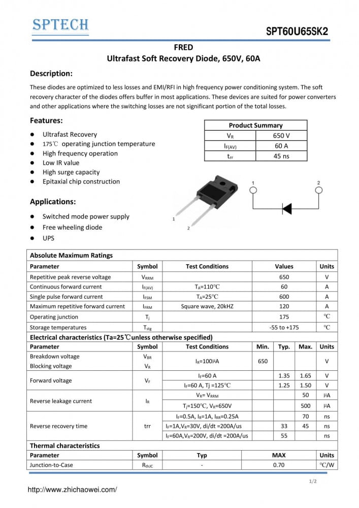 SPT60U65SK2 technical document page 1