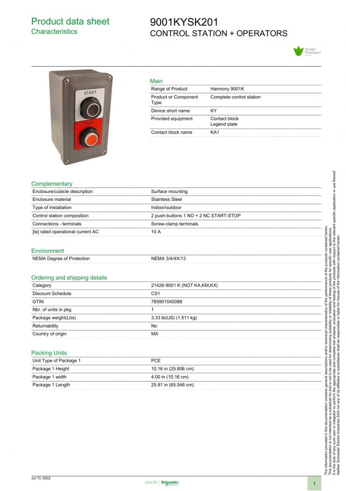 9001KYSK201 technical document page 1