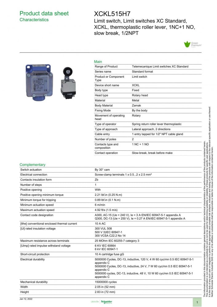 XCKL515H7 technical document page 1