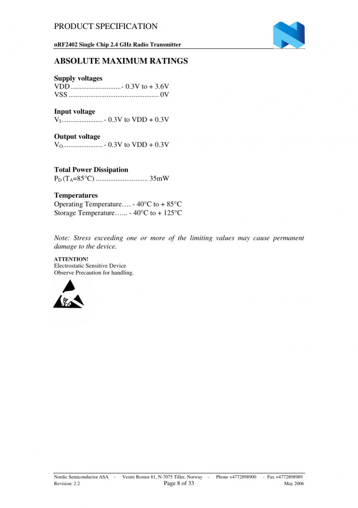 nRF2402 datasheet page 8