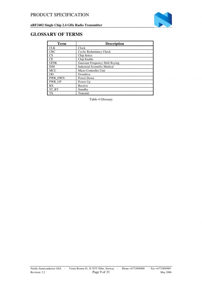 nRF2402 datasheet page 9