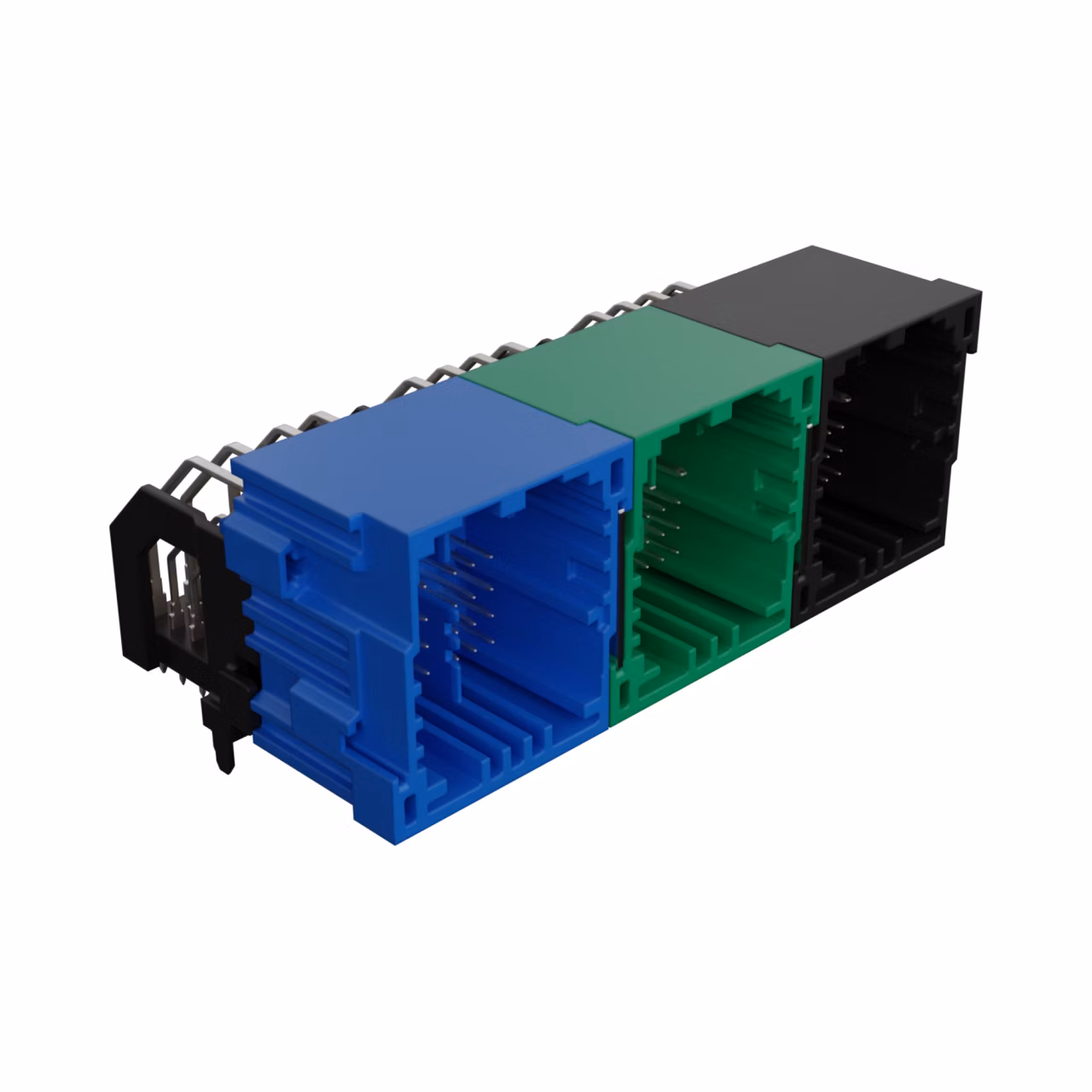 stAK50h 3 Bay Right-Angle Hybrid Header, 86 Circuits, Bay 1: 32 Circuits/Key 2/Blue; Bay 2: 27 Circuits/Key 2/Green; Bay 3: 27 Circuits/Key 1/Black; Tray for sale