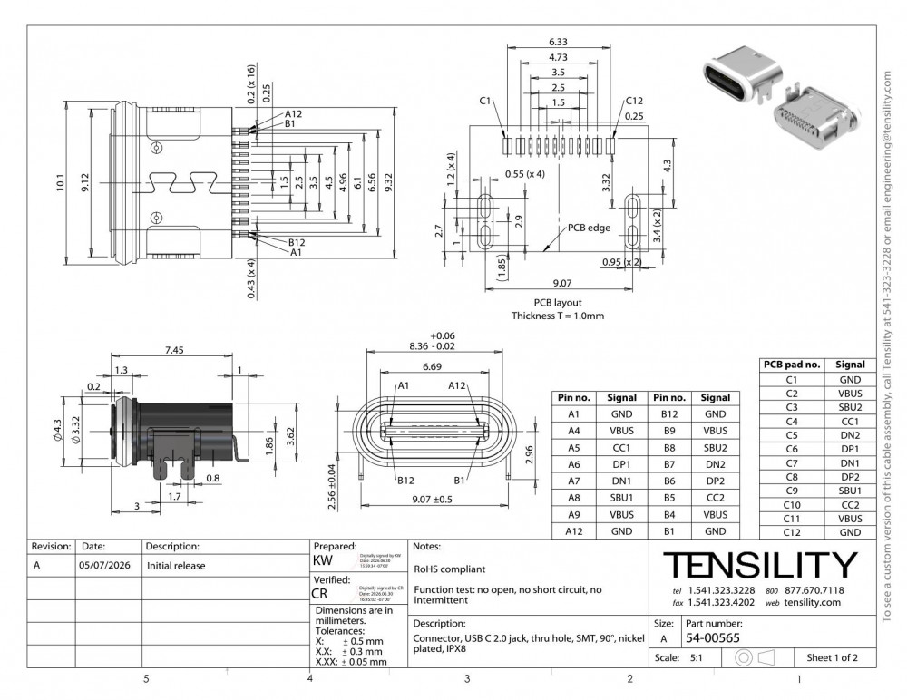 54-00565 product drawing, page 1