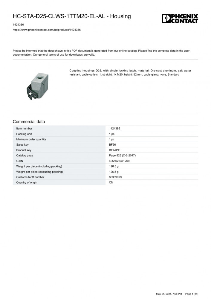 Phoenix Contact 1424386 technical document page 1