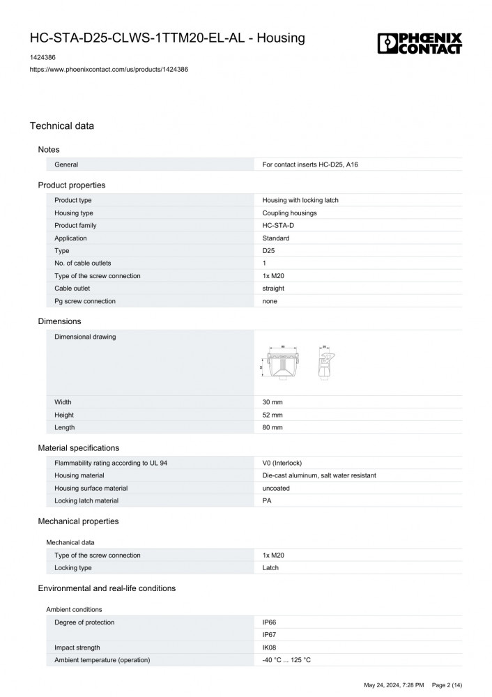 Phoenix Contact 1424386 technical document page 2